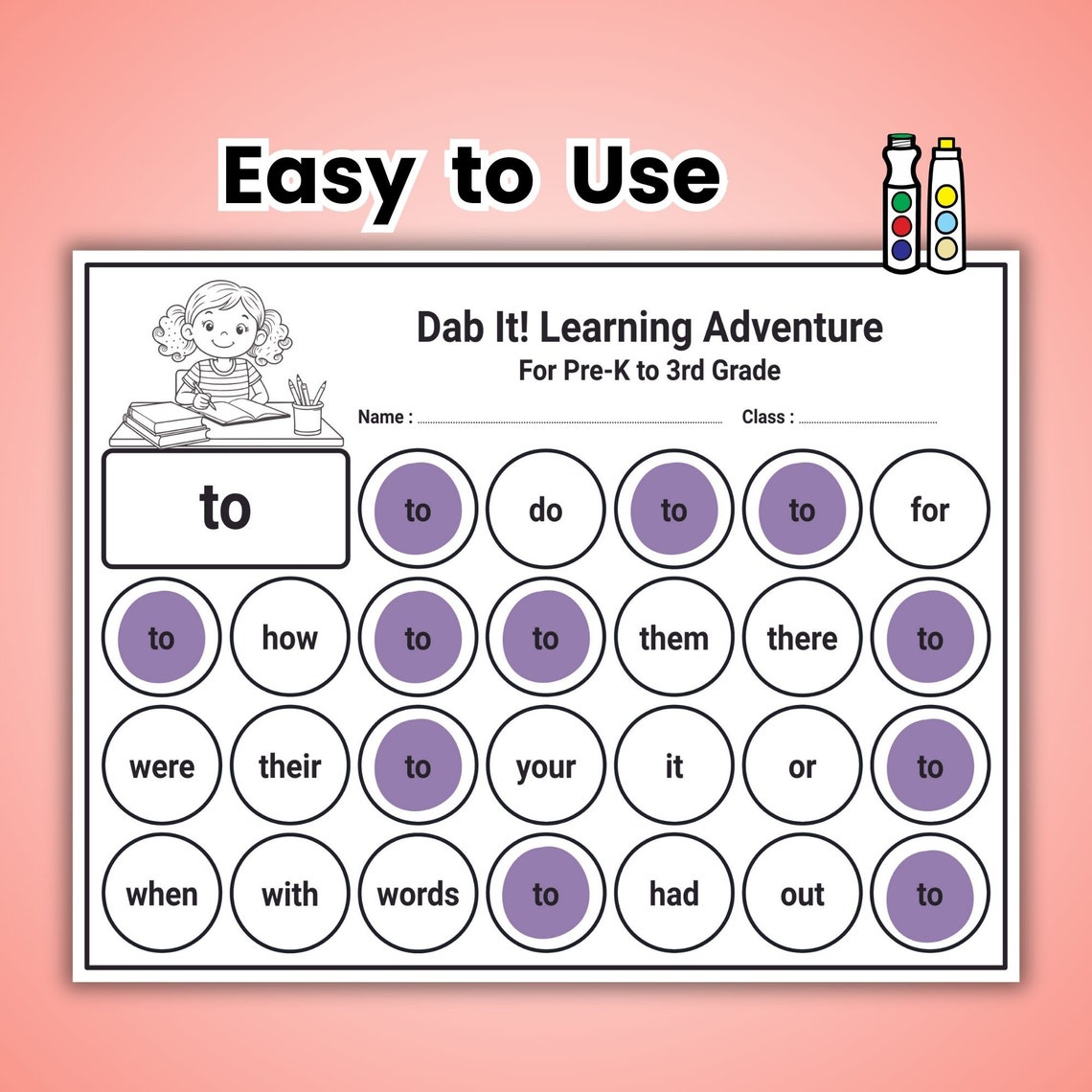 Fry's First 100 Sight Word Dab It Worksheets: 100 Printable Activities ...