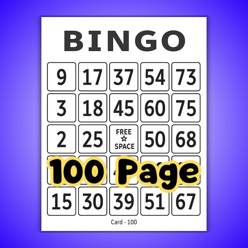 100 Bingo Cards, 1 per Page, Large Print, Instant PDF Download, Bingo ...