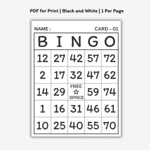 250 Bingo Cards | Printable Set | Black and White Edition | 1, 2, 4, 6 ...