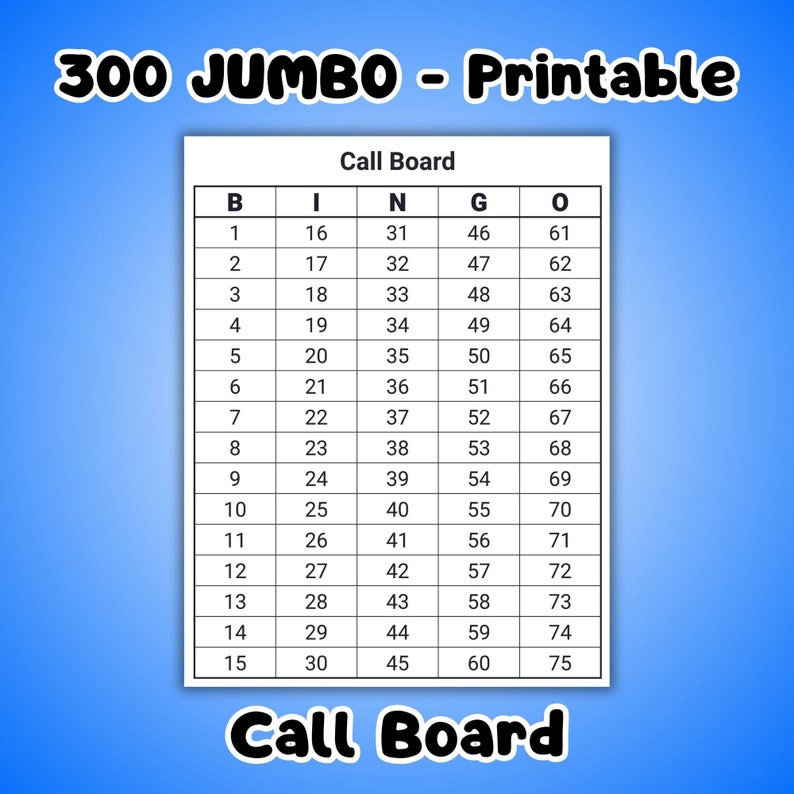 Bingo Cards, 300 Unique Jumbo Printable - Instant PDF Download | Bingo ...