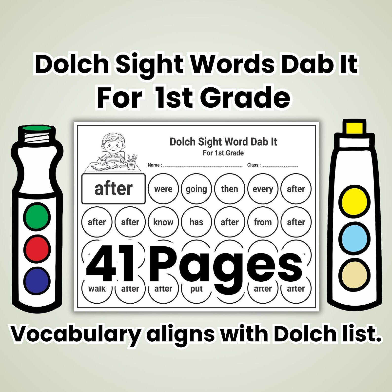 1st Grade Dolch Sight Word Dab It Worksheets: 41 Printable Activities ...