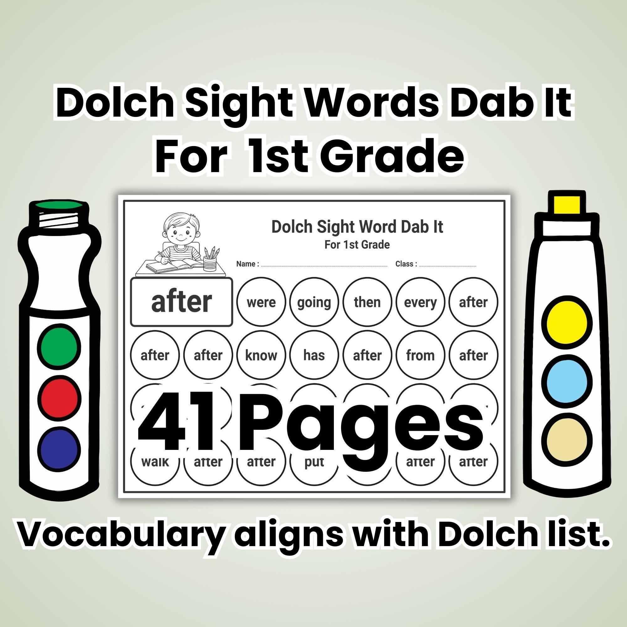 1st Grade Dolch Sight Word Dab It Worksheets: 41 Printable Activities ...
