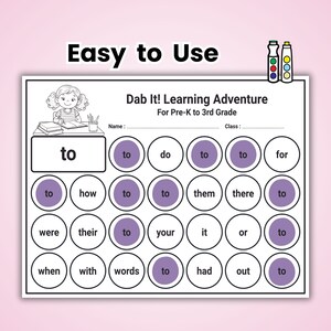 Kindergarten Dolch Sight Word Dab It Worksheets: 52 Printable ...
