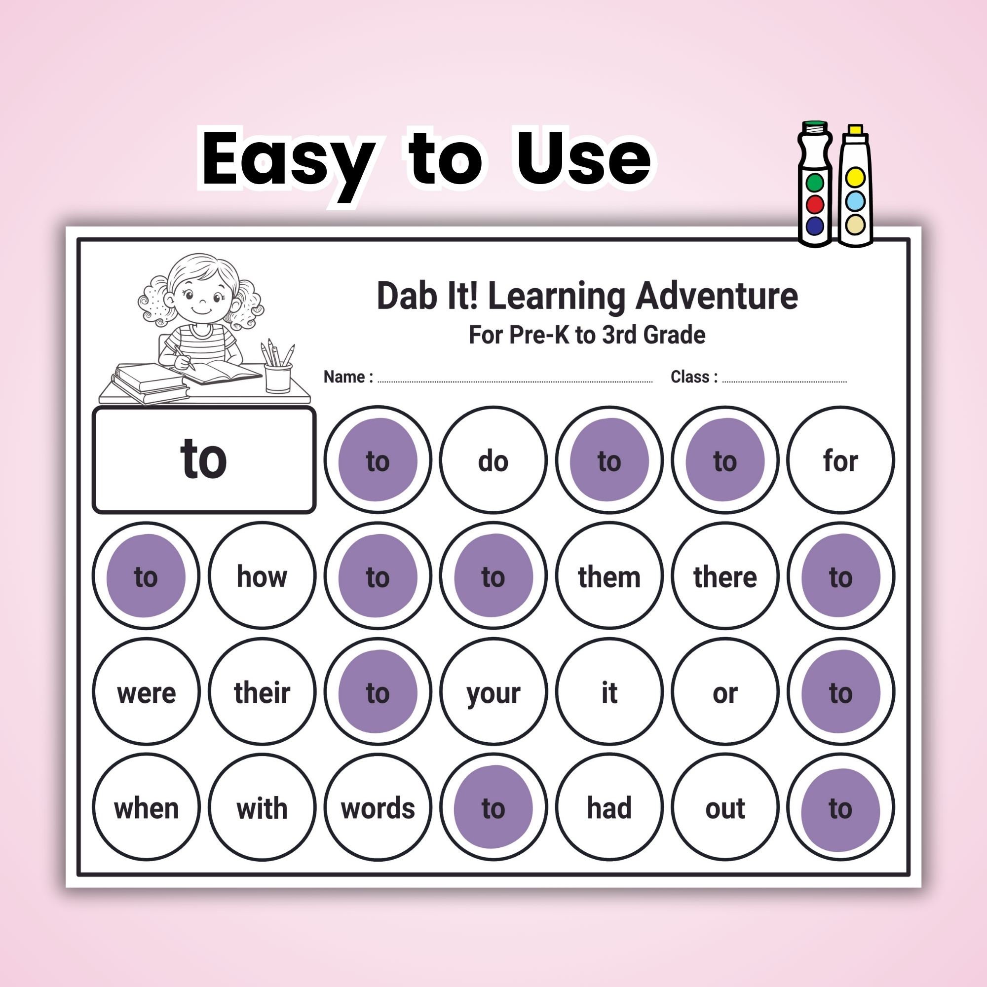 Kindergarten Dolch Sight Word Dab It Worksheets: 52 Printable ...