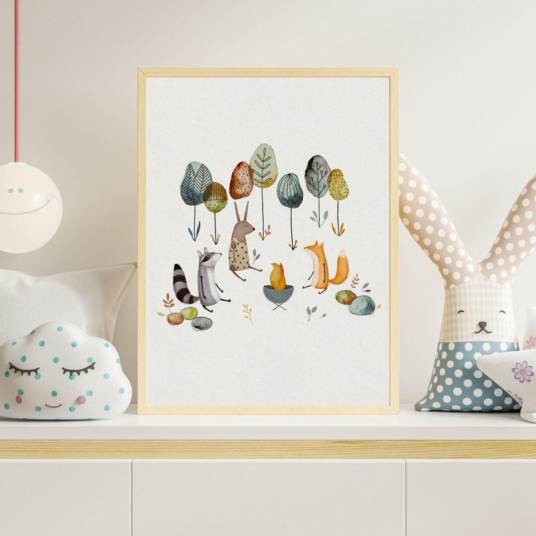 Watercolor Woodland Wall Decor, Animal Nursery Decor, Campfire Animals ...