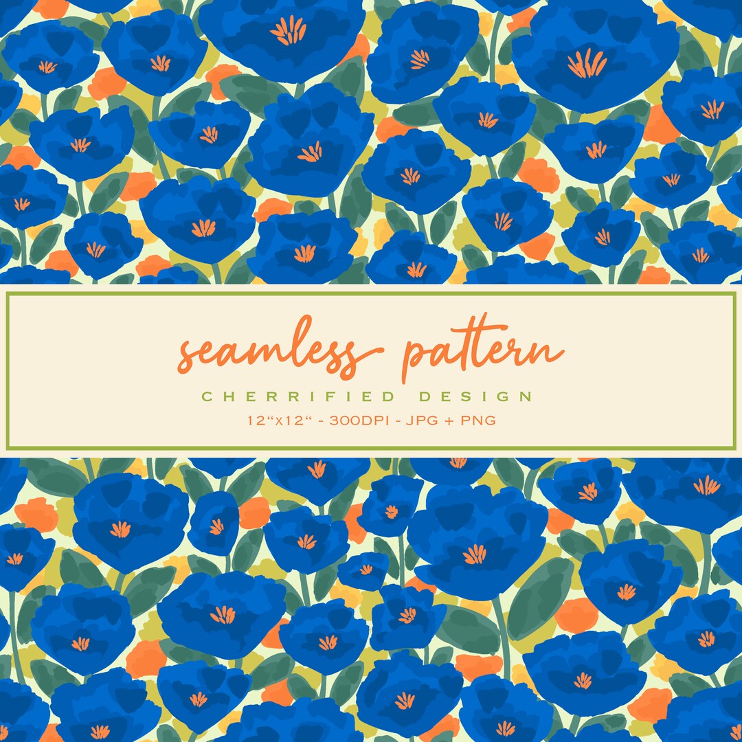 Blue Spring Flowers Digital Seamless Pattern, Spring Floral Print ...