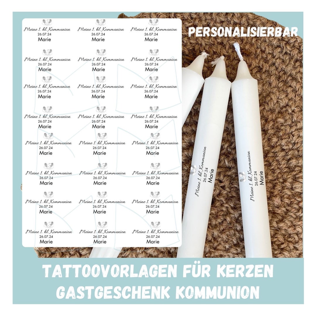 COMMUNION, Personalizable Candle Tattoo Template, Guest Gift, Thank You ...