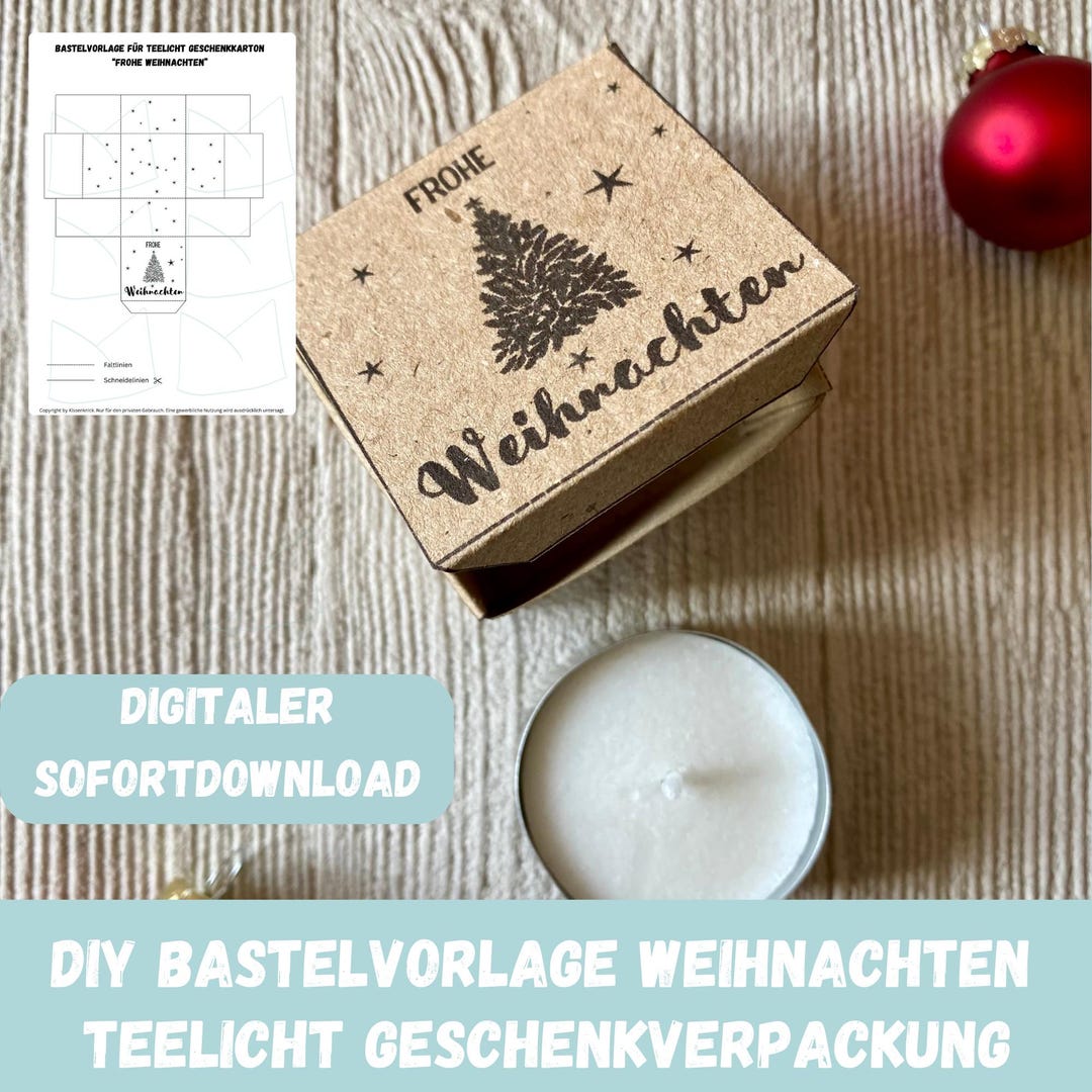 Printable Gift Packaging Template for Tea Lights, Merry Christmas, Tea ...