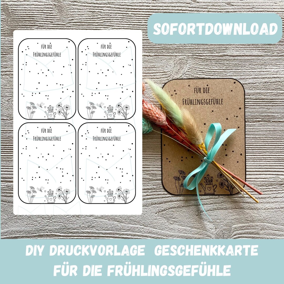 For the Spring Feelings Print Template Gift Card, Craft Template Gift ...
