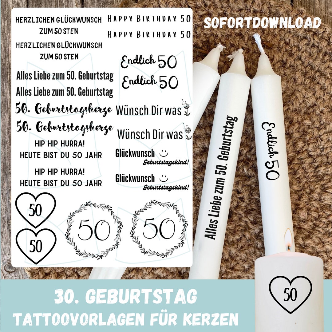 50th Birthday, Candle Tattoo Template, Milestone Birthday, Digital ...