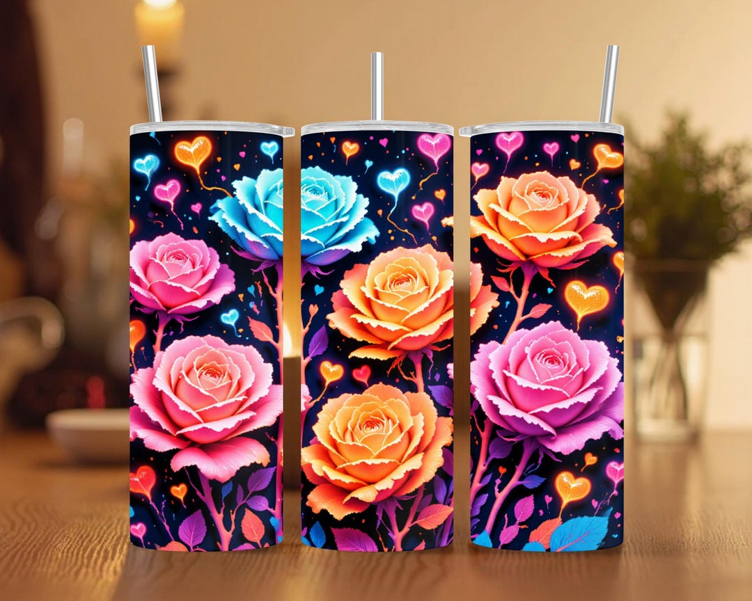Fluorescent Roses Tumbler Wrap Png 20 Oz Skinny Tumbler Sublimation ...