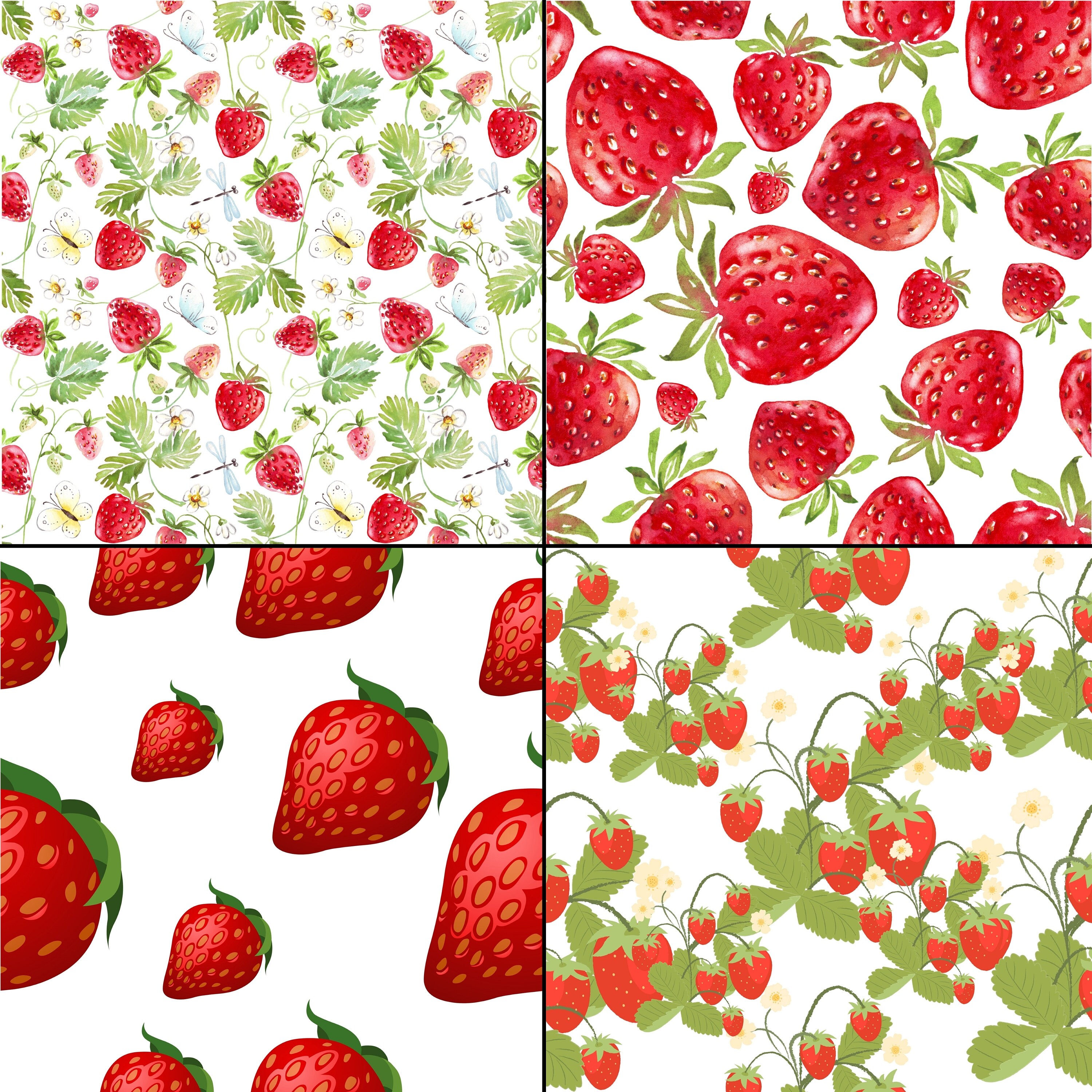 Strawberry Theme Seamless Printable Digital Patterns Wall and Frame Set ...