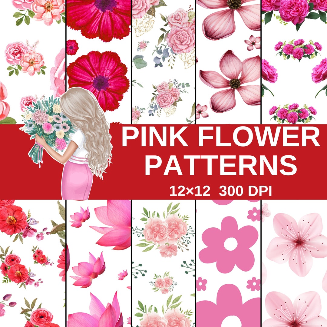 Pink Watercolor Floral Printable Paper Seamless Instant Digital