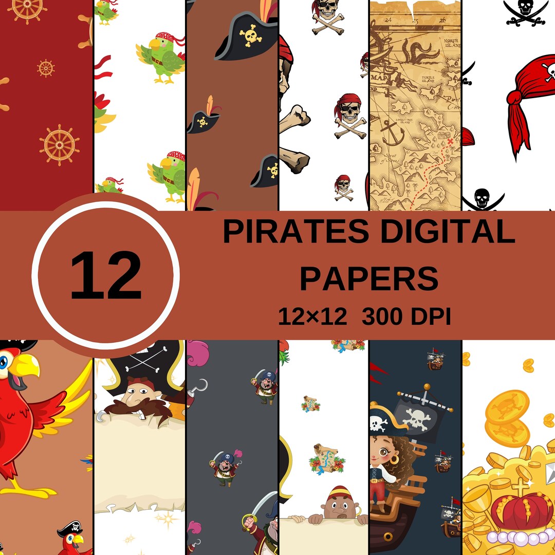 Pirates Digital Paper Sets Pirates Theme Party Red Black Pirates ...