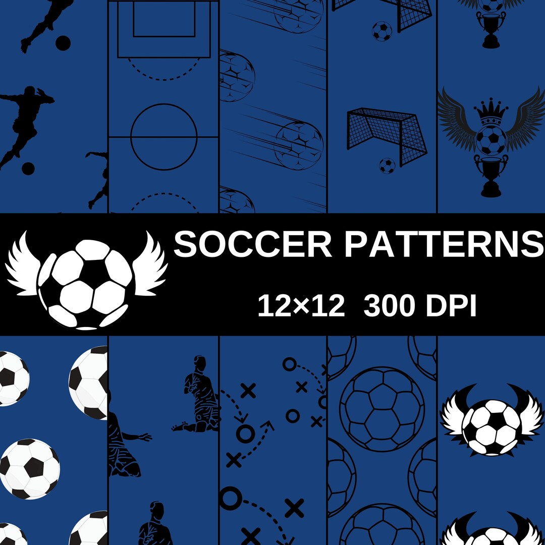 Dark Blue Soccer Theme Seamless Printable Digital Patterns, Soccer ...