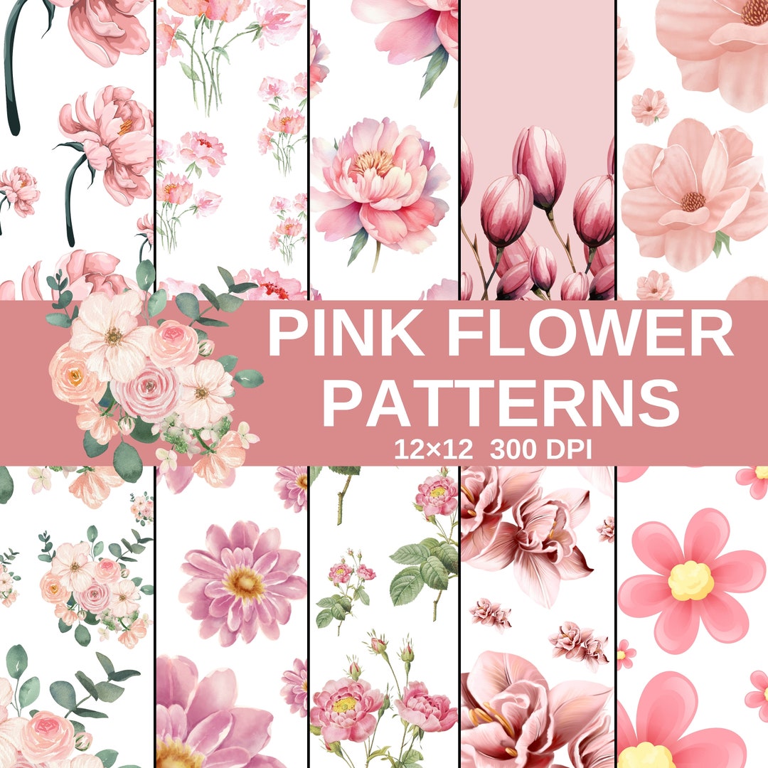 Pink Watercolor Floral Printable Paper Seamless Patterns for Frame ...