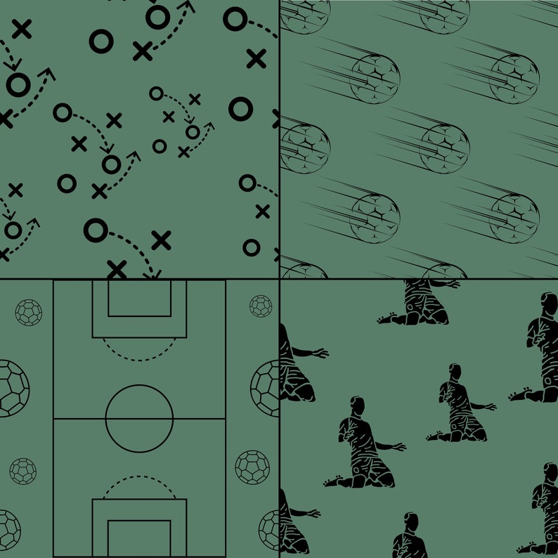 Green Soccer Theme Seamless Printable Digital Patterns, Soccer Design ...