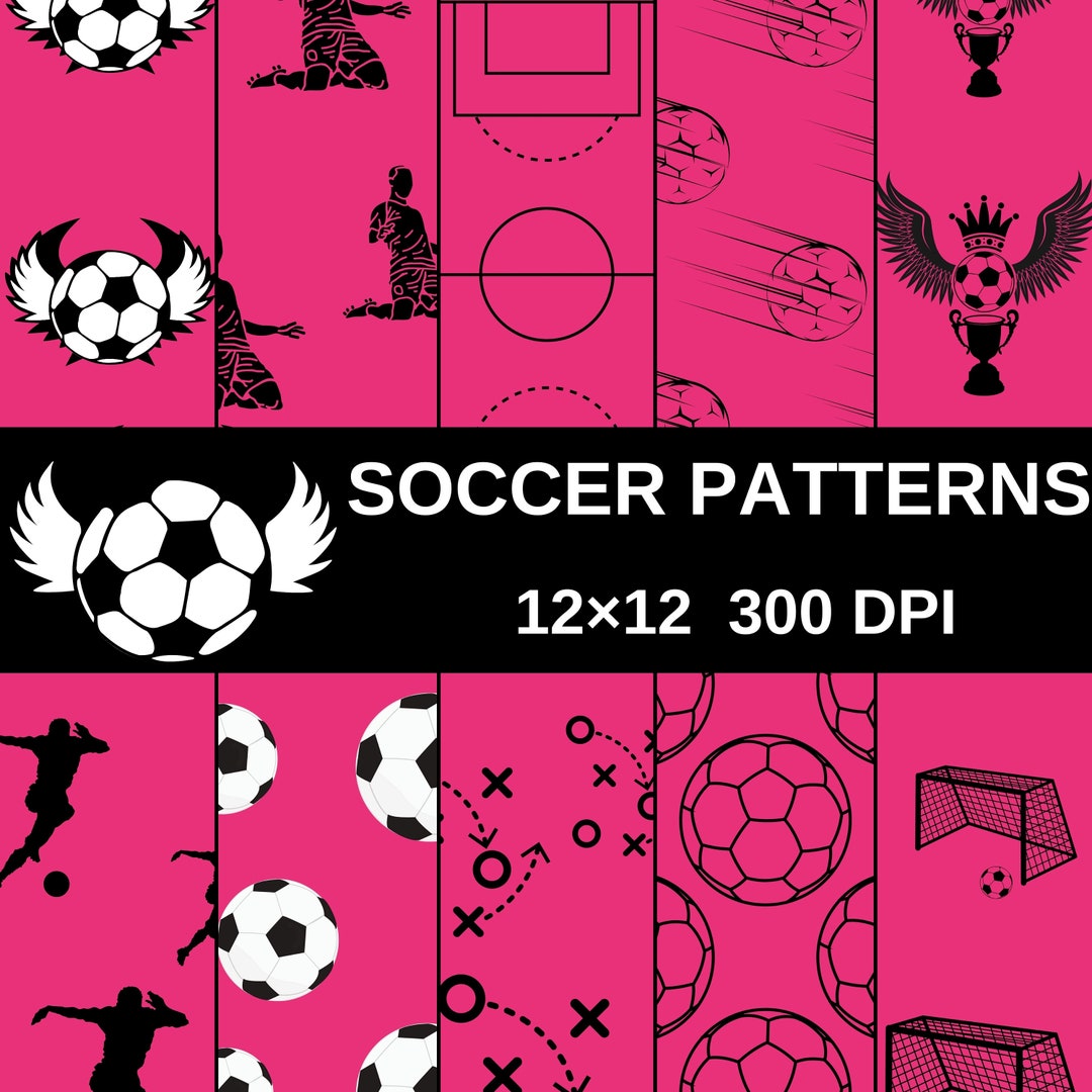 Pink Soccer Theme Seamless Printable Digital Patterns, Soccer Design ...