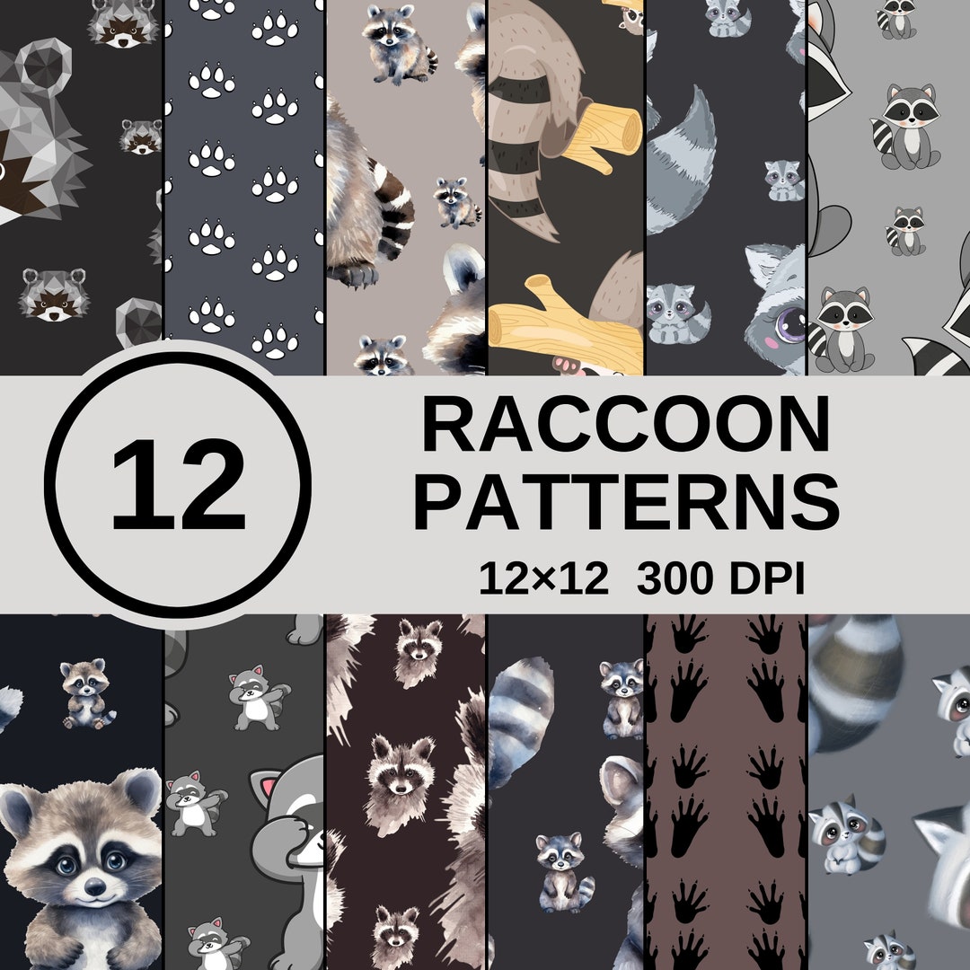 Raccoon Themed Seamless Printable Digital Papers, Raccoon Animal ...