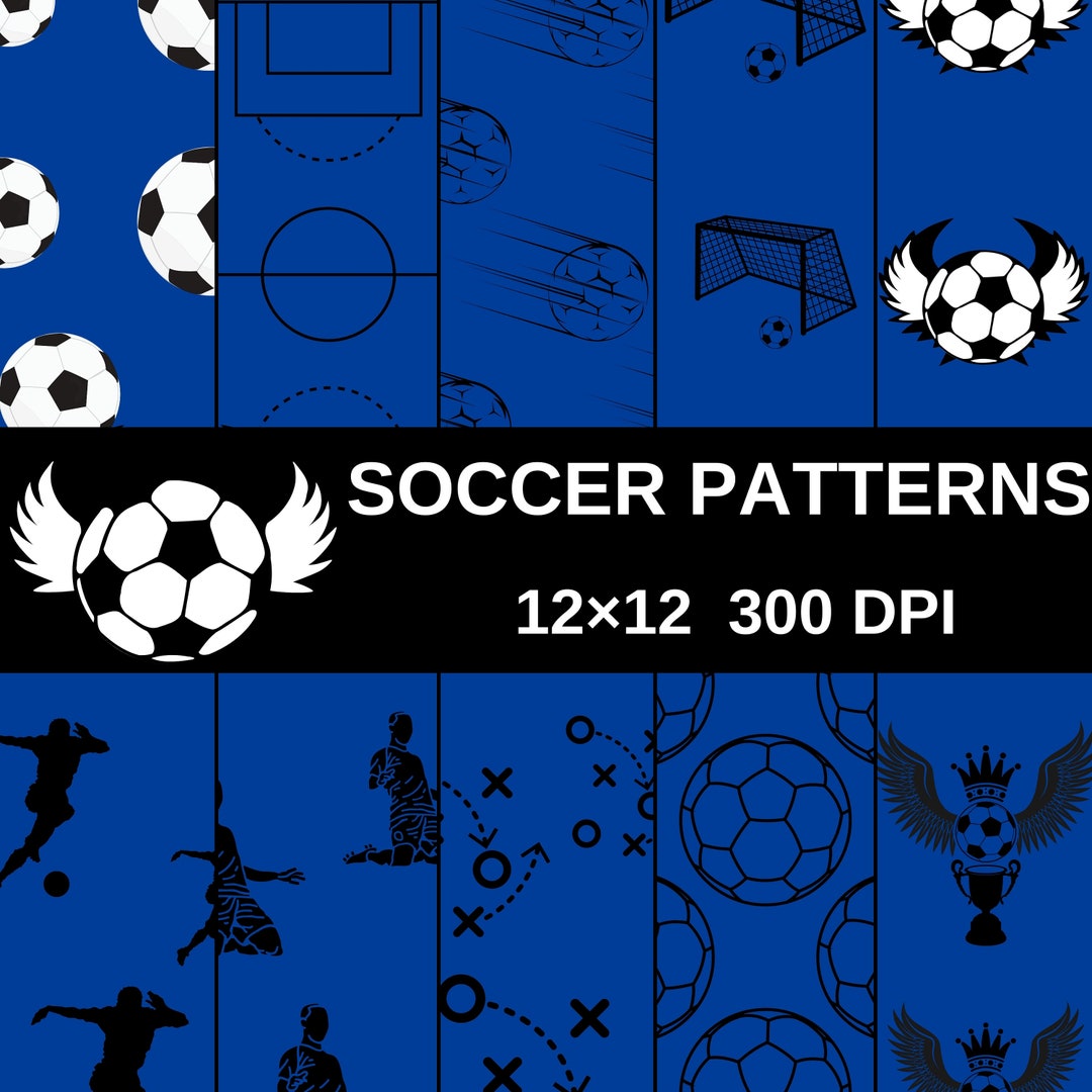 Blue Soccer Theme Seamless Printable Digital Patterns, Soccer Design ...