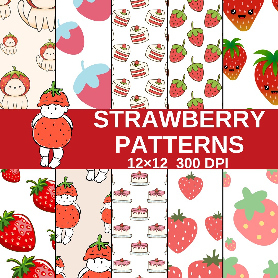 Sweet Strawberry Seamless Printable Digital Paper Sets, Strawberry ...