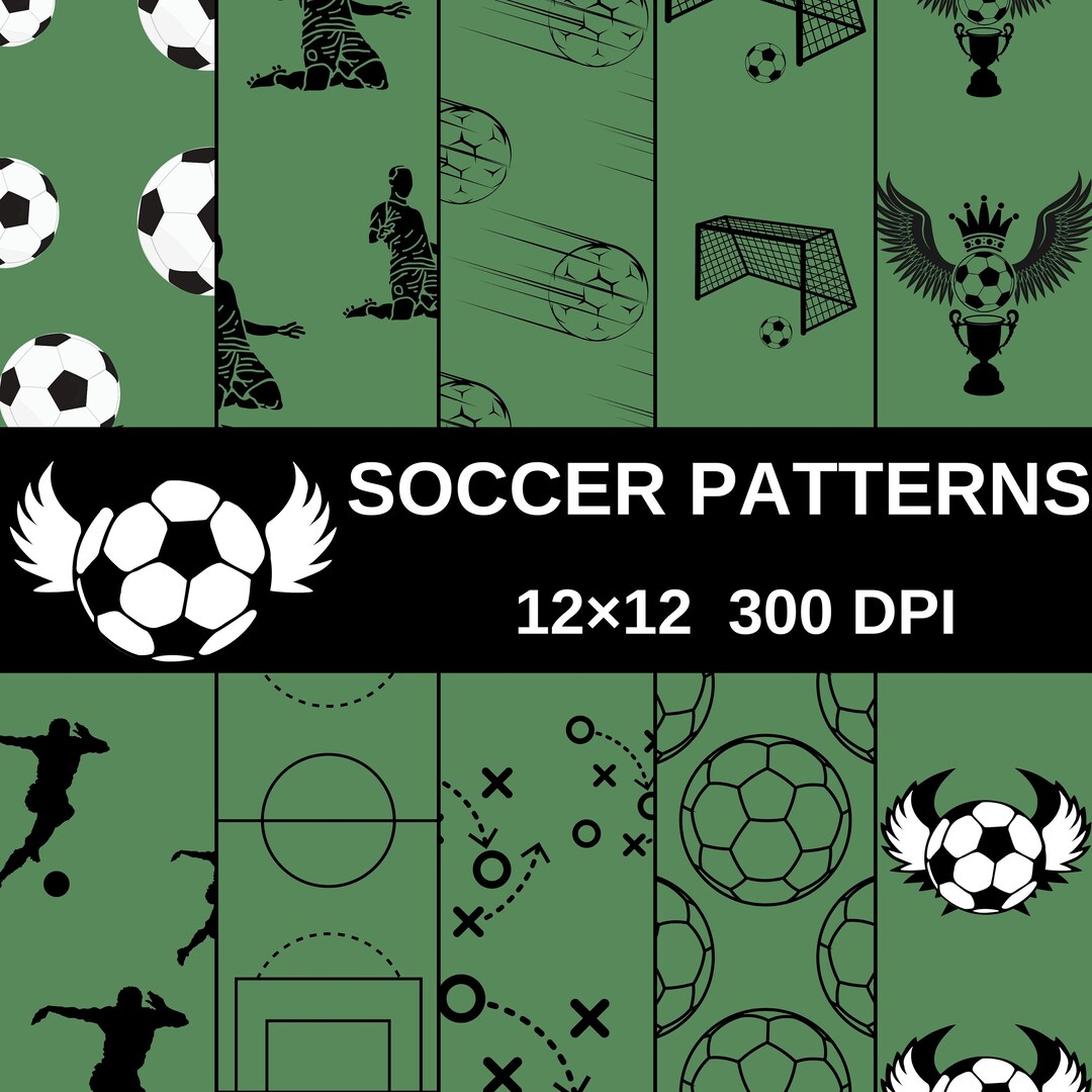 Green Soccer Theme Seamless Printable Digital Patterns, Soccer Design ...