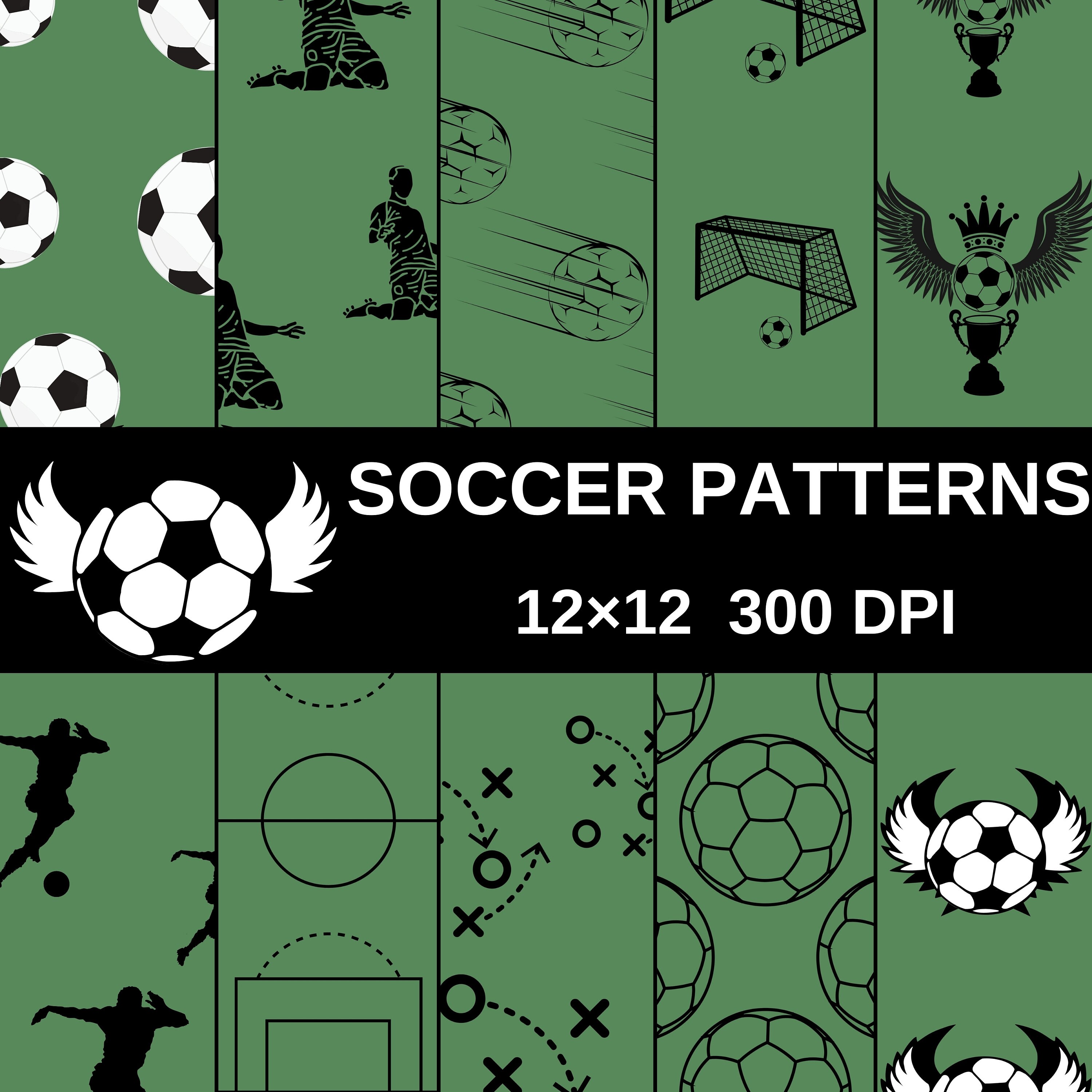 Green Soccer Theme Seamless Printable Digital Patterns, Soccer Design ...