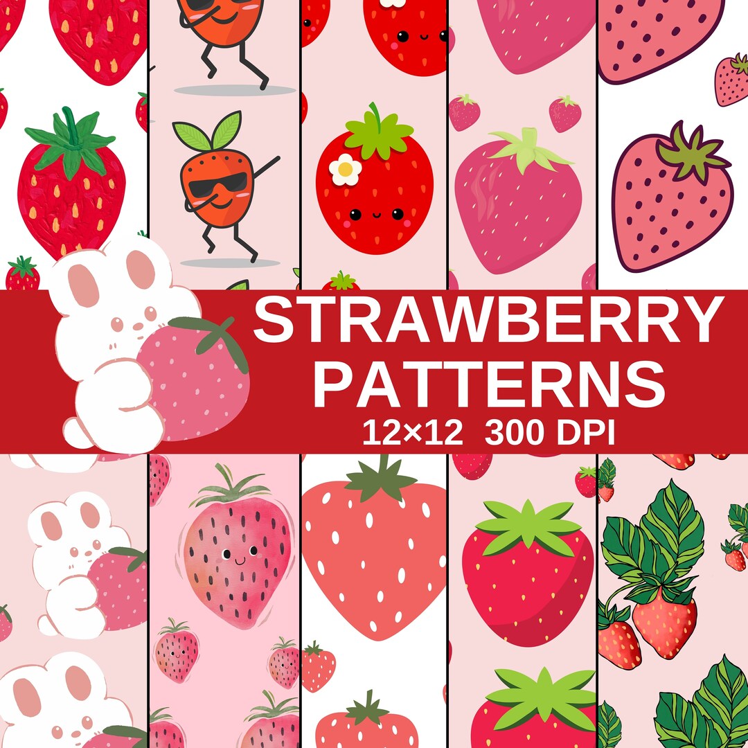 Cute Strawberry Theme Seamless Printable Digital Instant, Red and Pink ...