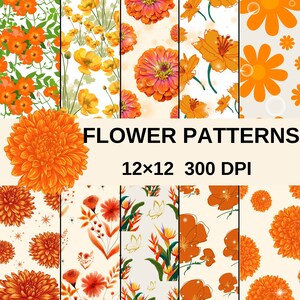 Orange Watercolor Floral Digital Printable Paper, Seamless Digital ...