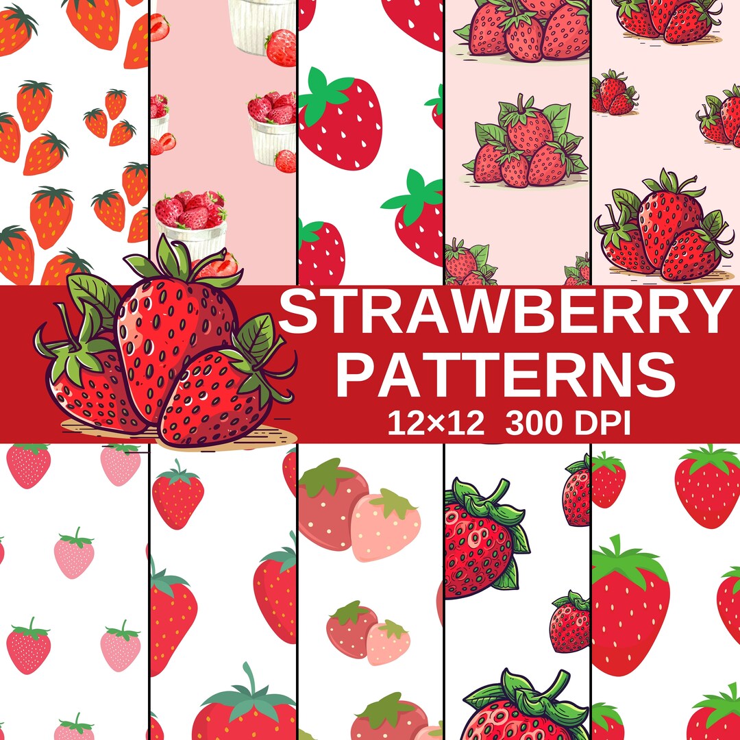 Strawberry Theme Seamless Printable Digital Patterns Wall and Frame Set ...