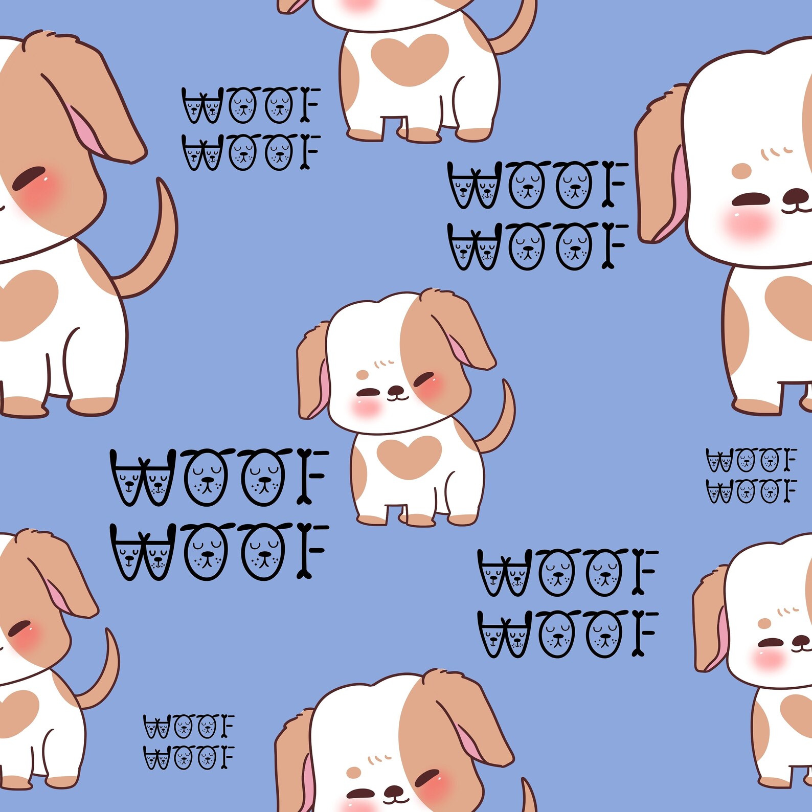 Purple Background Cute Dog and Paw Theme Patterns Digital Print Wall ...