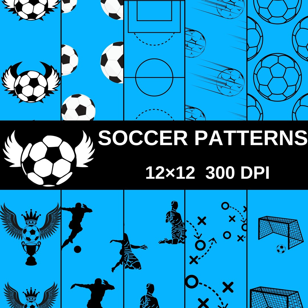 Blue Soccer Theme Seamless Printable Digital Patterns, Soccer Design ...