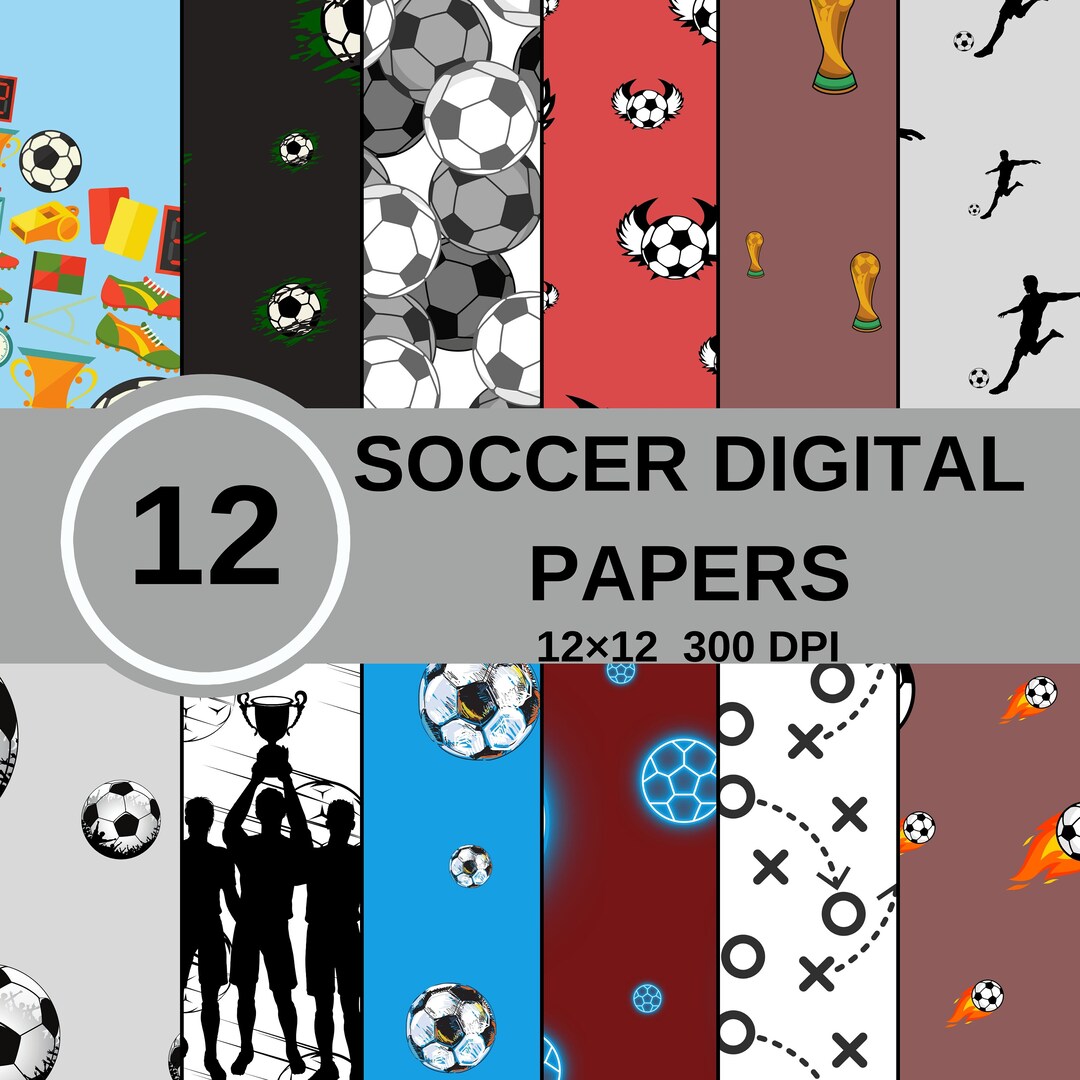 12 Soccer Themed Digital Papers, Seamless Commercial Use Instant ...
