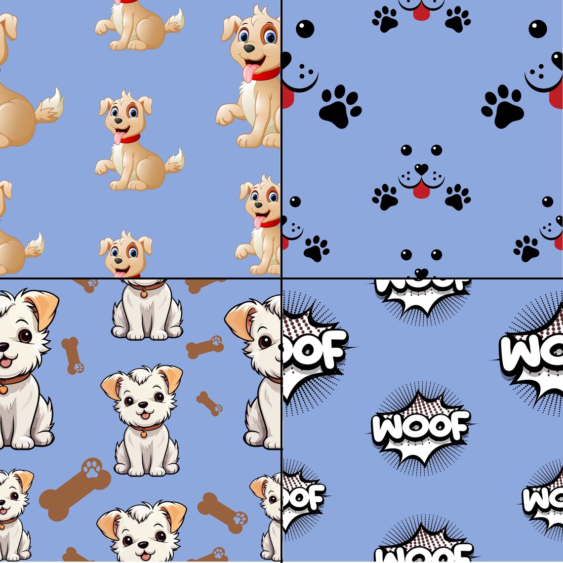 Purple Background Cute Dog and Paw Theme Patterns Digital Print Wall ...