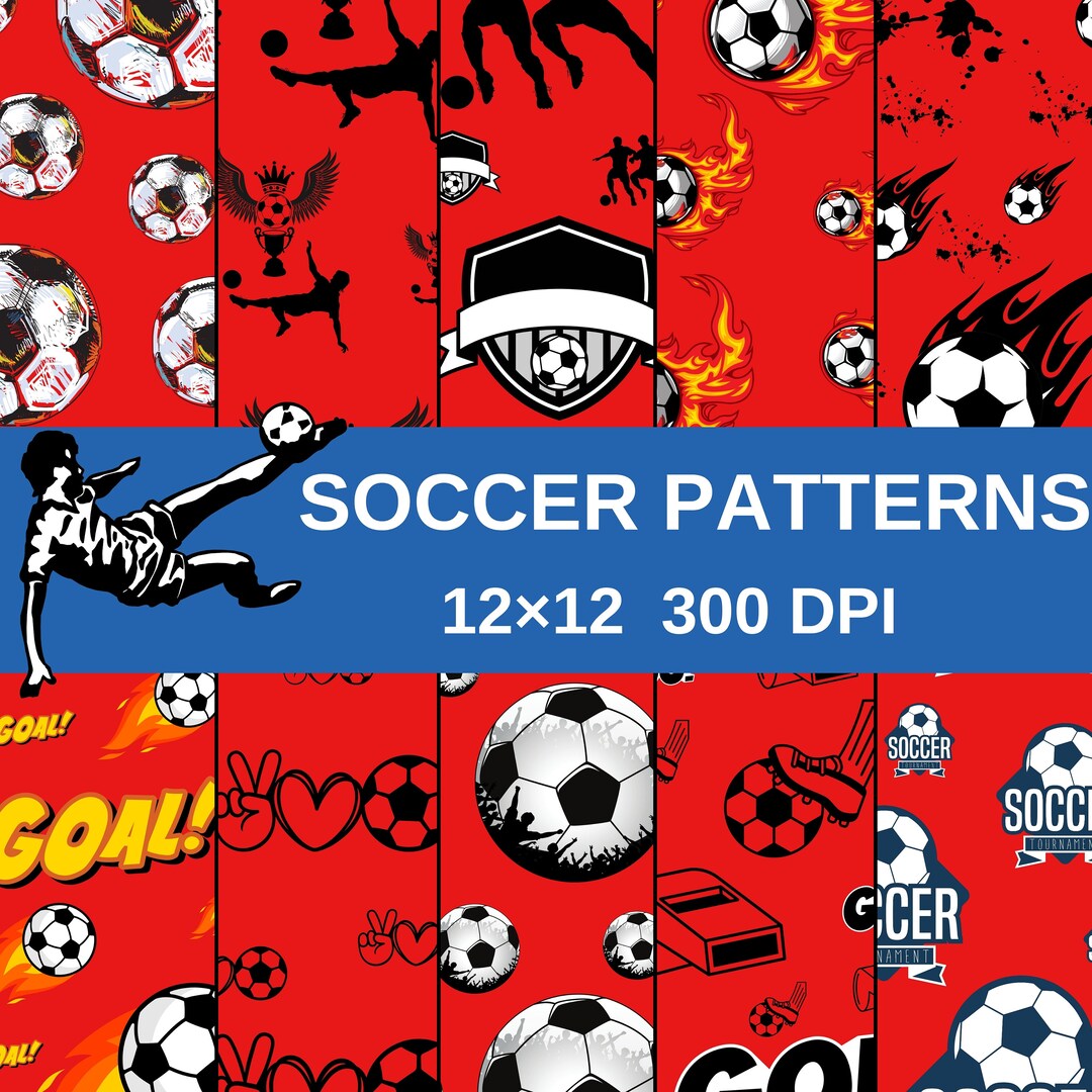 Soccer Theme Seamless Printable Digital Patterns, Soccer Design ...
