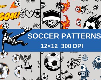 Green Soccer Theme Seamless Printable Digital Patterns, Soccer Design ...