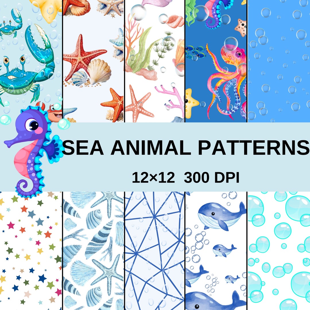 Sea Animals Watercolor Seamless Digital Paper Set, Under the Sea ...
