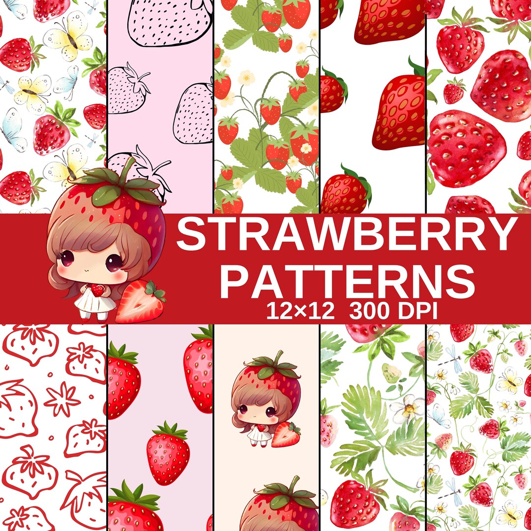 Strawberry Theme Seamless Printable Digital Patterns Wall and Frame Set ...