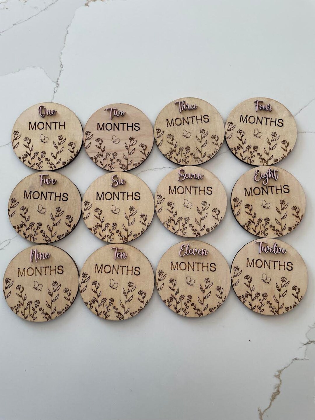 Baby Monthly Milestone Discs Wooden 3D Monthly Discs Baby's First ...
