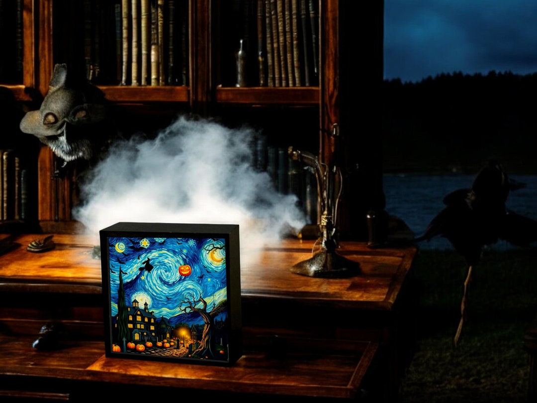 Halloween Starry Night Lamp: Spooky Wooden Night Light Decor - Etsy