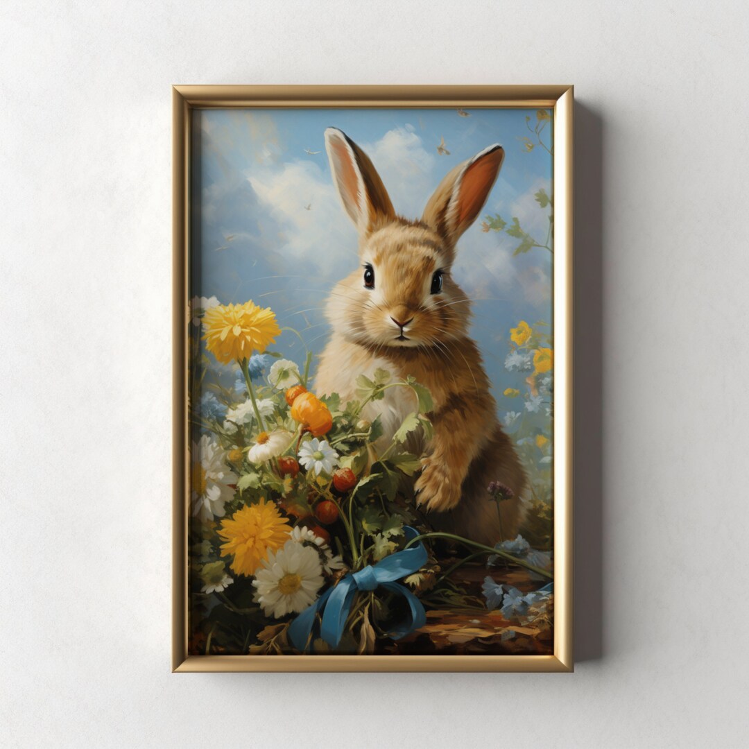 Cute Easter Bunny Rabbit With Flowers, Easter and Spring Home Decor ...
