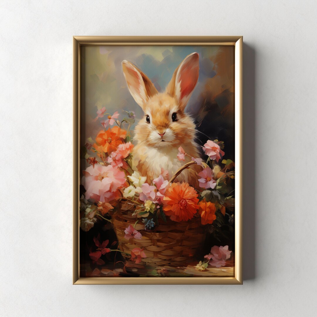 Cute Easter Bunny, Floral Print, Easter Farmhouse Decor, Printable ...