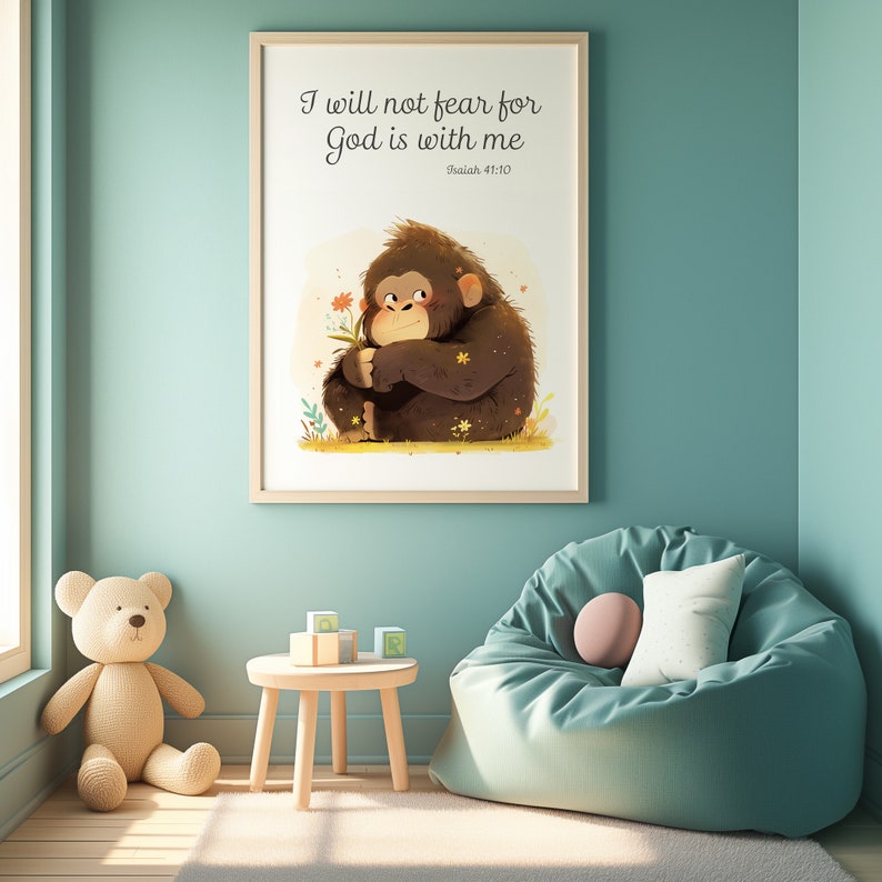 Safari Jungle Décor With Cute Baby Gorilla and Custom Inspirational ...