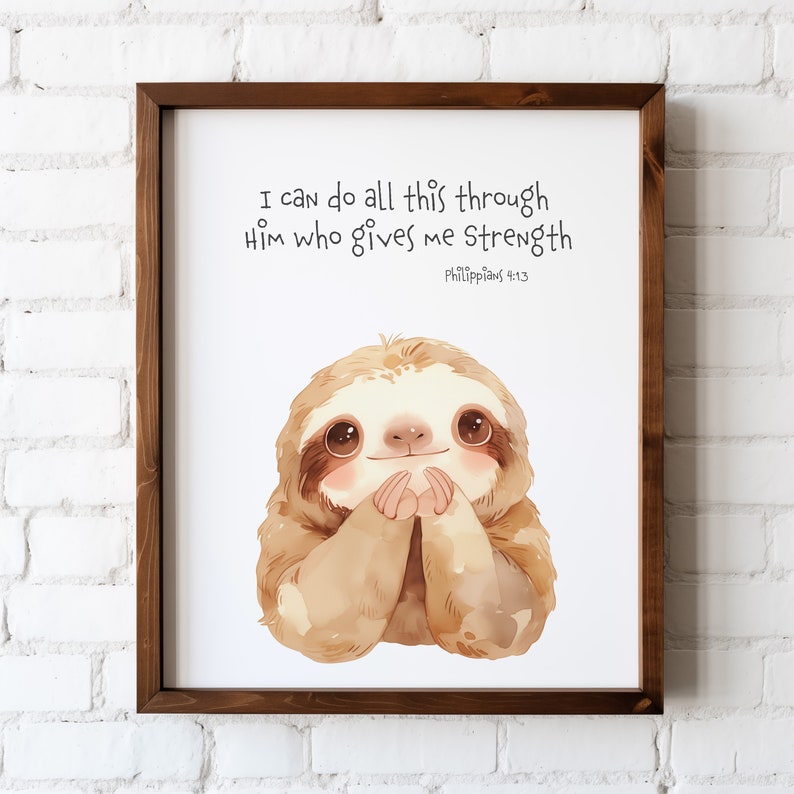 Sloth Cute Baby Animals Encouraging Christianaity Faith Quotes Wall ...
