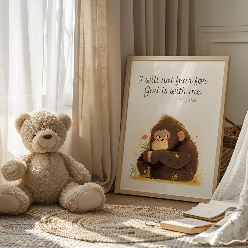 Safari Jungle Décor With Cute Baby Gorilla and Custom Inspirational ...