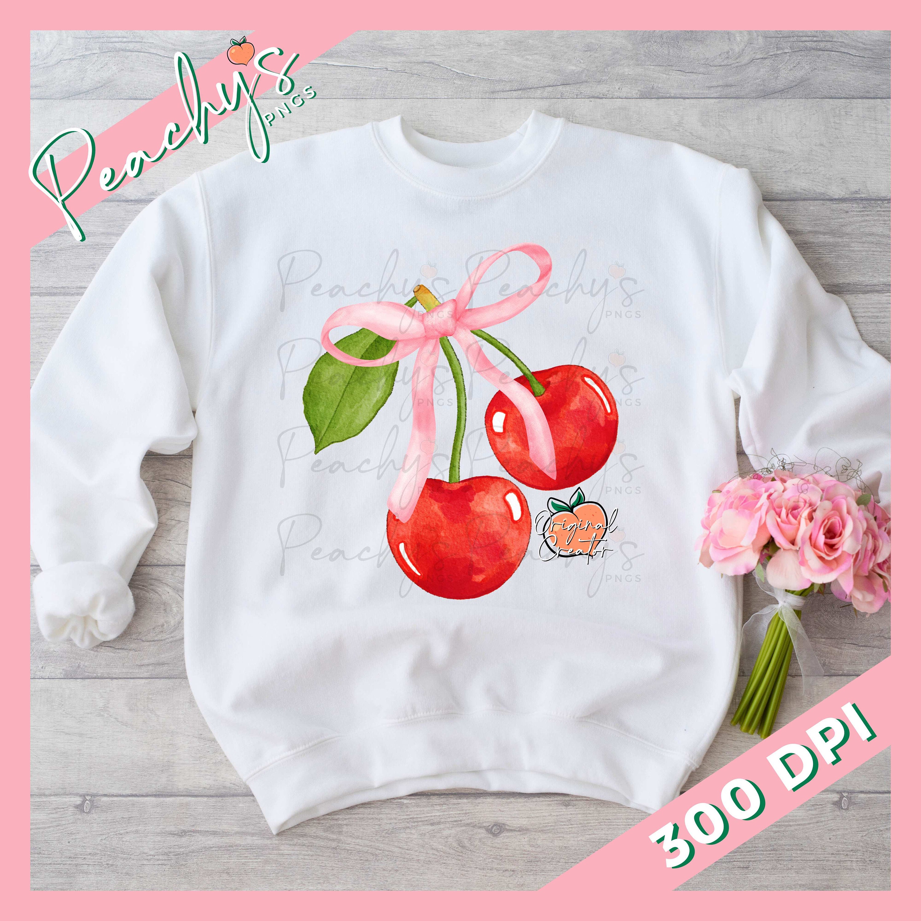 Coquette Pink Bow and Cherries PNG Soft Watercolors Feminine Trendy ...