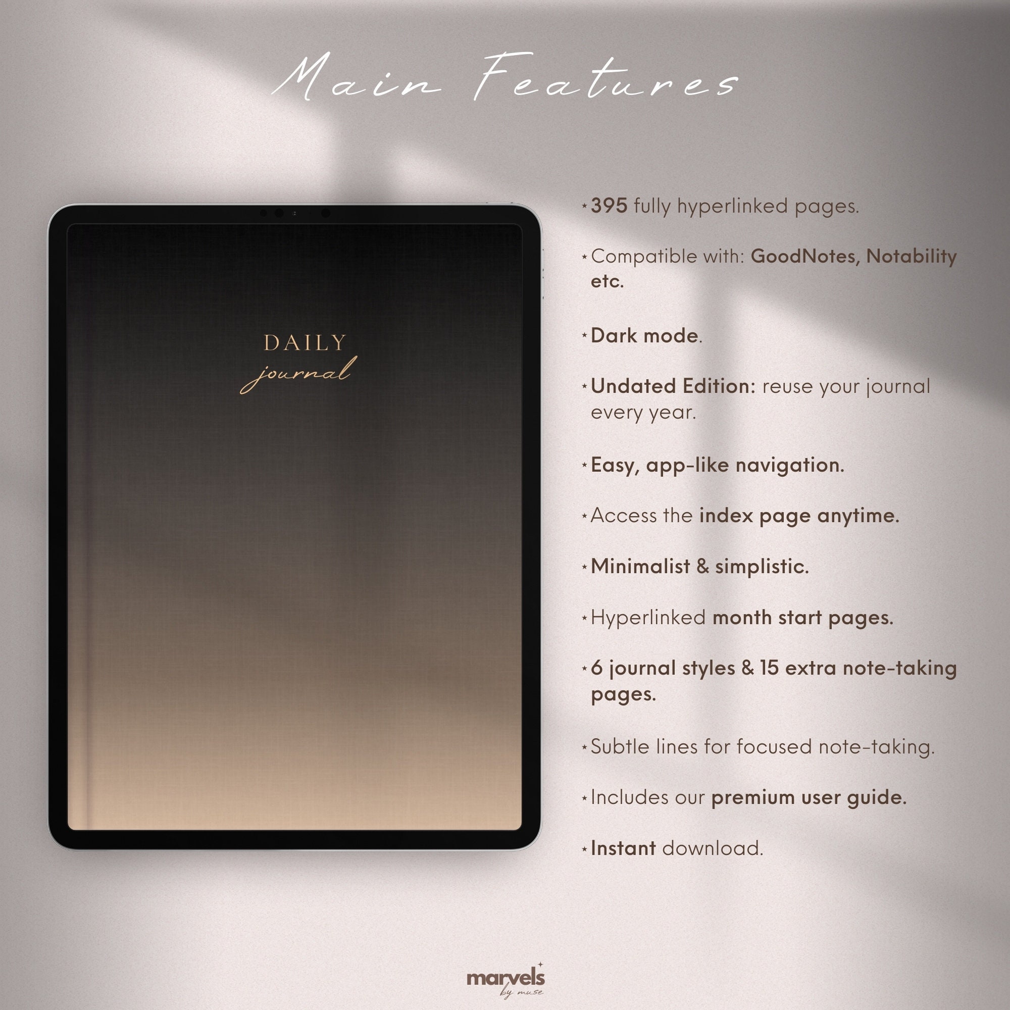 Dark Mode Digital Daily Journal Digital Notebook Goodnotes Journal iPad ...