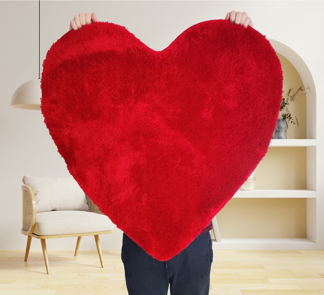 Tufted Red Heart Rug, Handmade Heart Rug, Gift for Her, Bedroom Rug ...