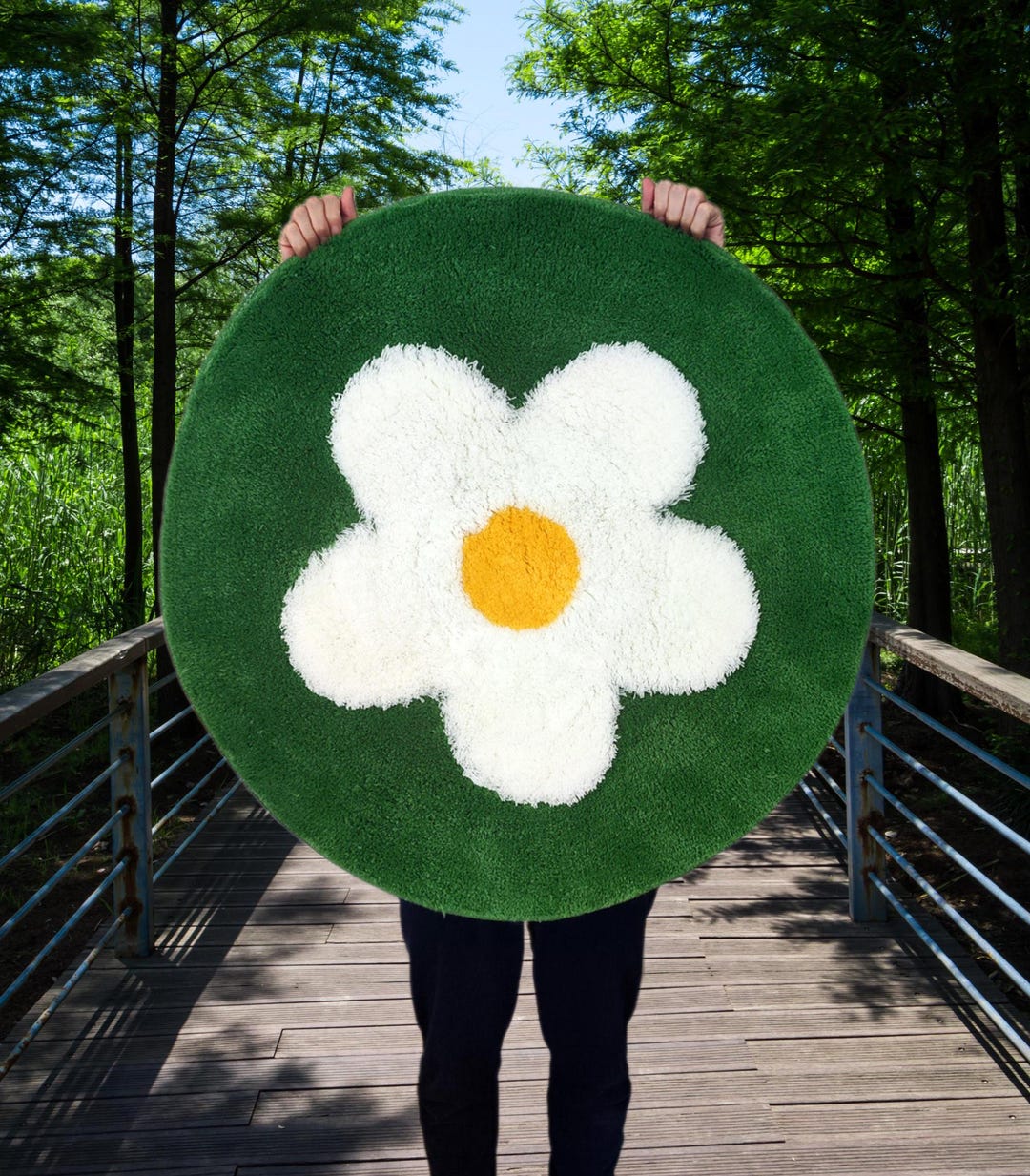 Fluffy Flower Rug, Tufted Green Flower Rug, Bath Rug, Bedroom Rug, Home ...