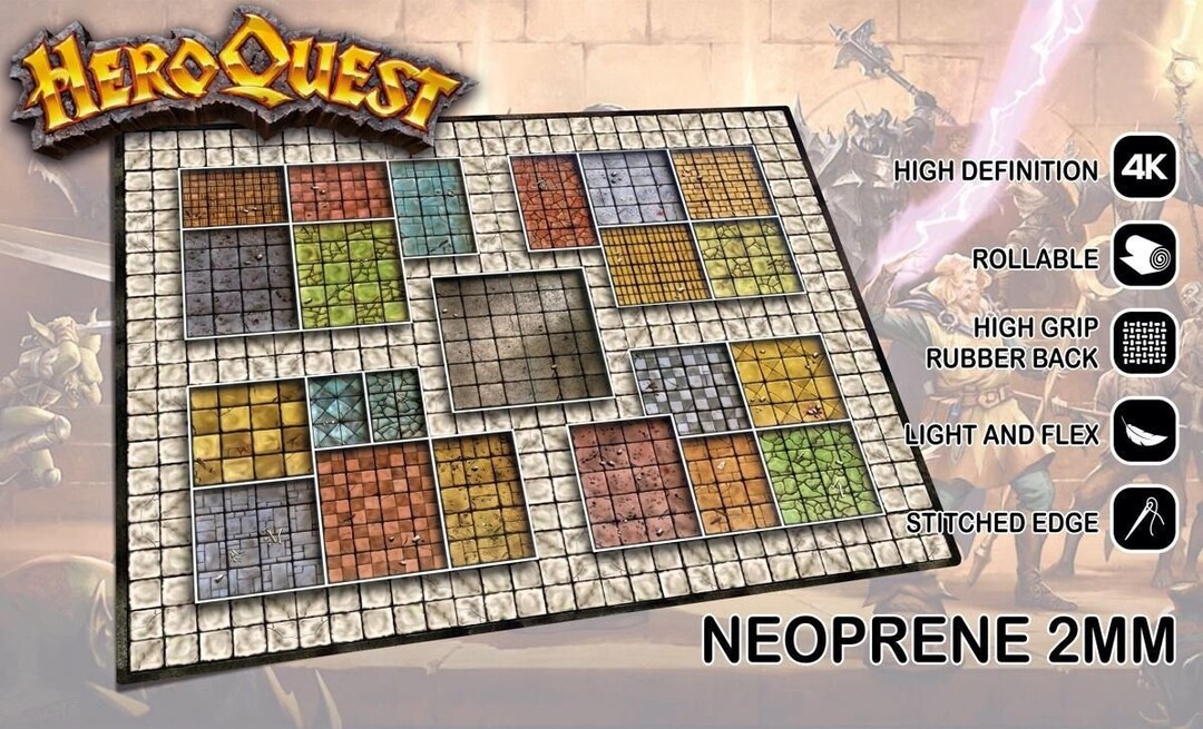 Heroquest Classic Double-squared Playmat - Premium Neoprene Playmat, DM ...